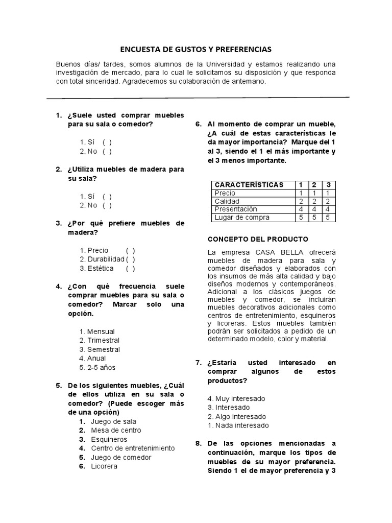 Encuesta sobre Gustos en Muebles | PDF | Mueble | Muebles y Mobiliario