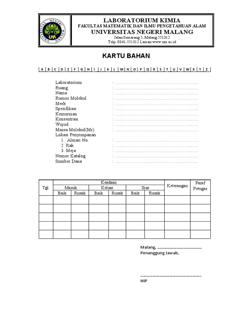 Form Kartu Bahan | PDF