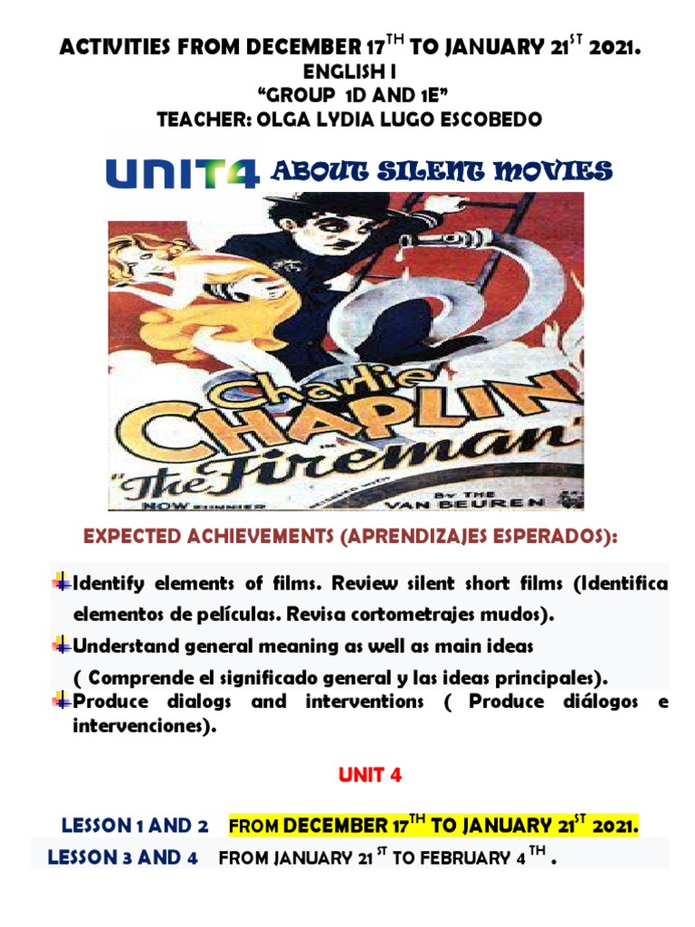 English Unit 4 Lesson 1-2 Silent Movies December 17TH. To Dec. 21ST ...