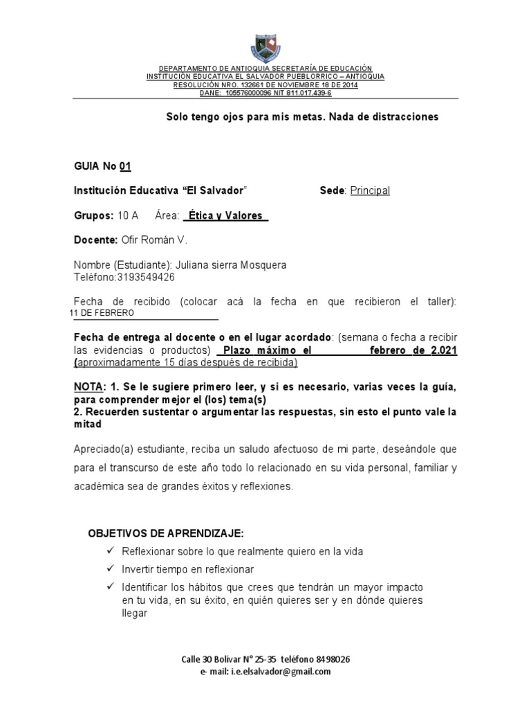 Guía 01 Ética y Valores Grado Décimo | PDF