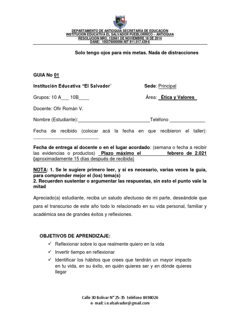 Guía 01 Ética y Valores Grado Décimo | PDF | El Salvador