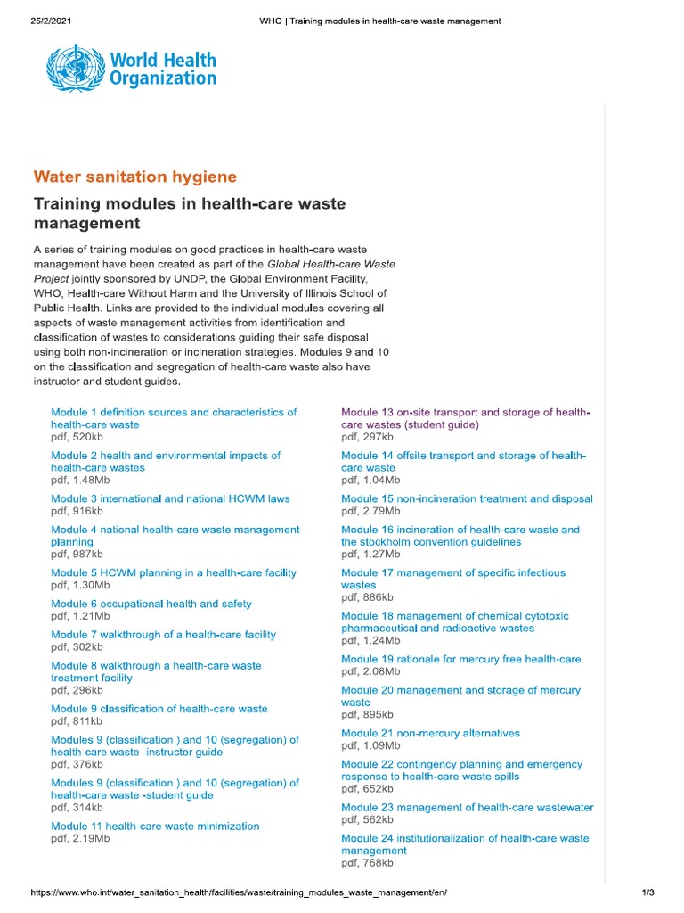 Training Modules in Health-Care Waste Management | PDF