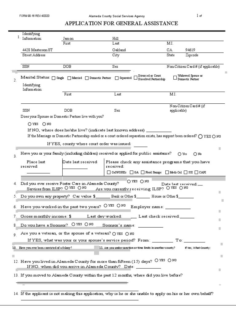 General Assistance Application | PDF | Supplemental Security Income ...