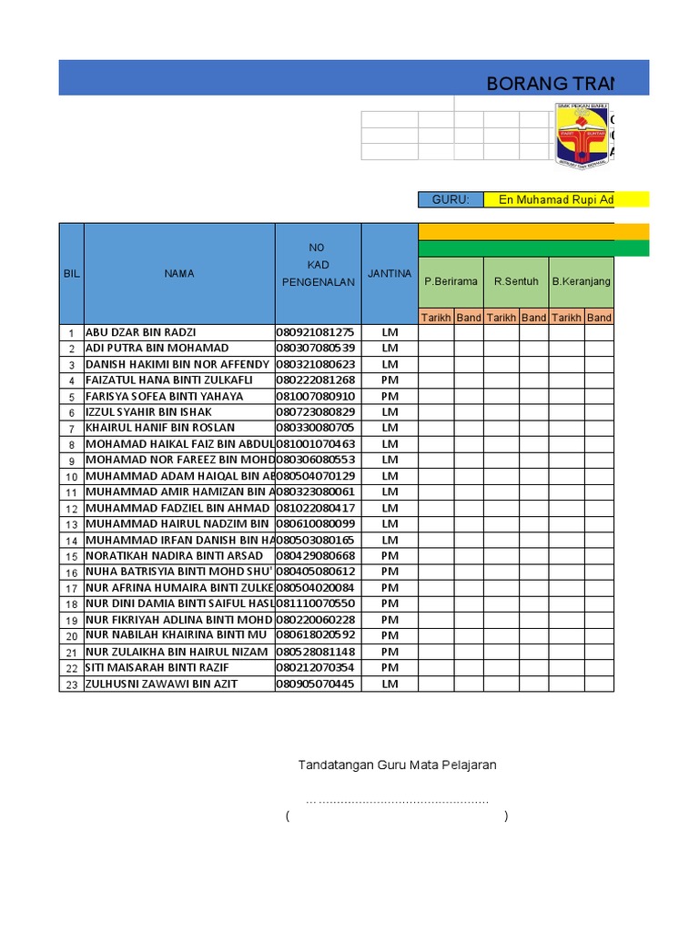 Borang Transit PBD PJK Ting 5 2021 | PDF