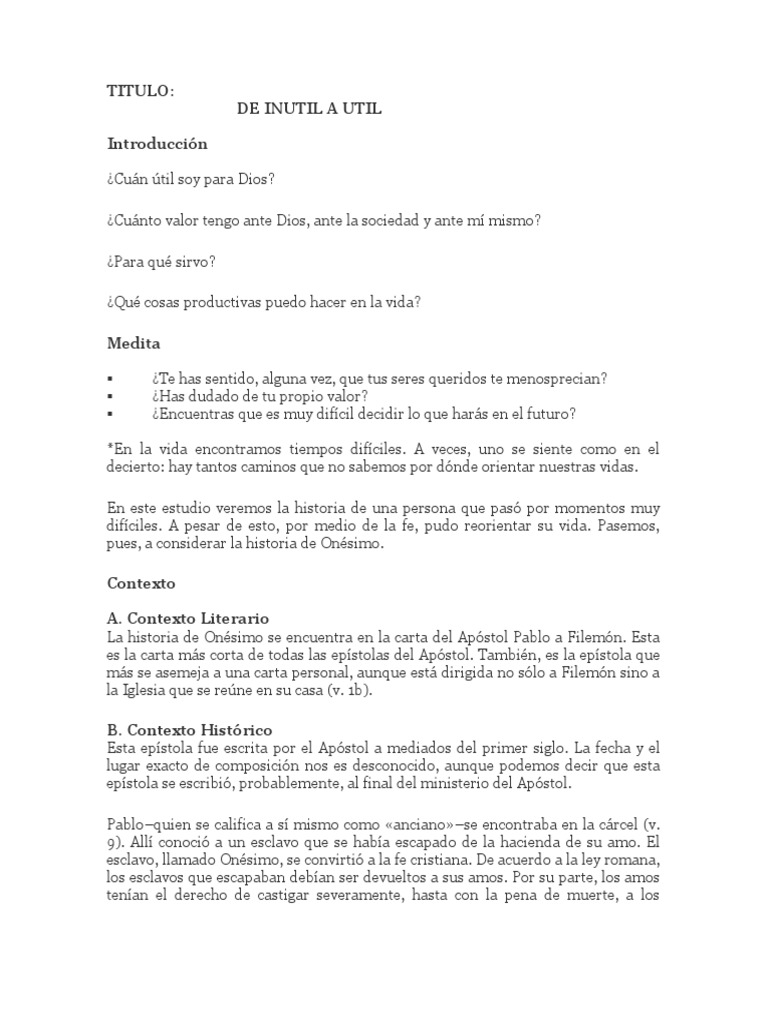TITULO de Inutil A Util | PDF | Pablo el apóstol | Epístola a Filemón