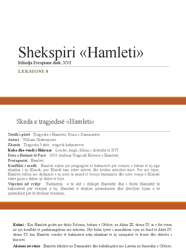 Leksion 8. Shekspiri Hamleti | PDF
