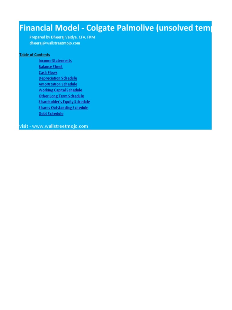 Colgate Financial Model Unsolved | PDF | Capital Expenditure | Equity ...