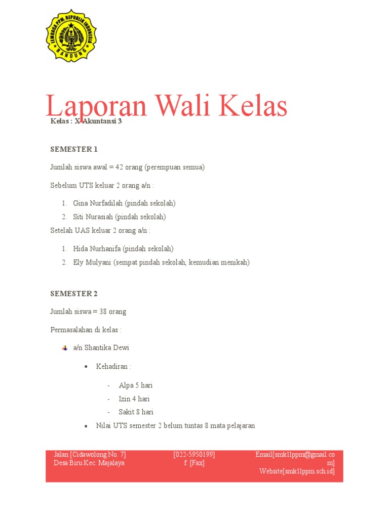 Laporan Wali Kelas