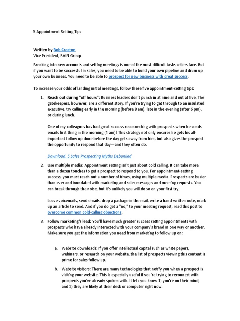 5 Appointment Setting Tips | PDF | Websites | Communication