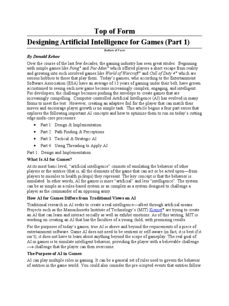 Artificial Intelligence - AI Game Designing (Advanced) | PDF ...