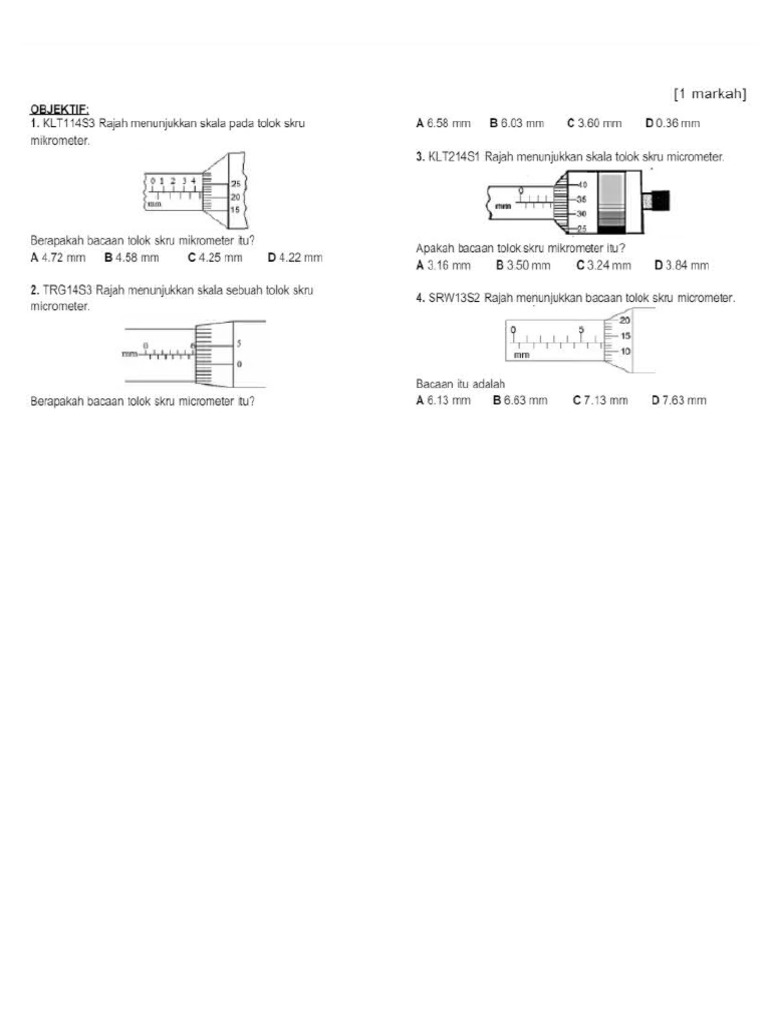 Latihan Tolok Skru Mikrometer | PDF