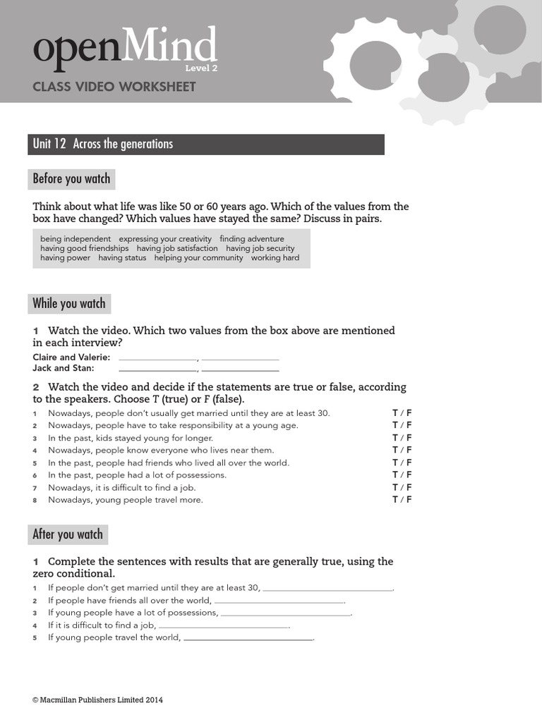 Openmind 2 Unit 12 Class Video Worksheet | PDF | Internet