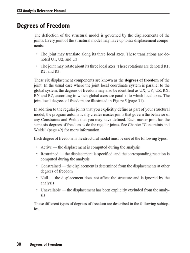 Degrees of Freedom: CSI Analysis Reference Manual | PDF | Stiffness | Physics