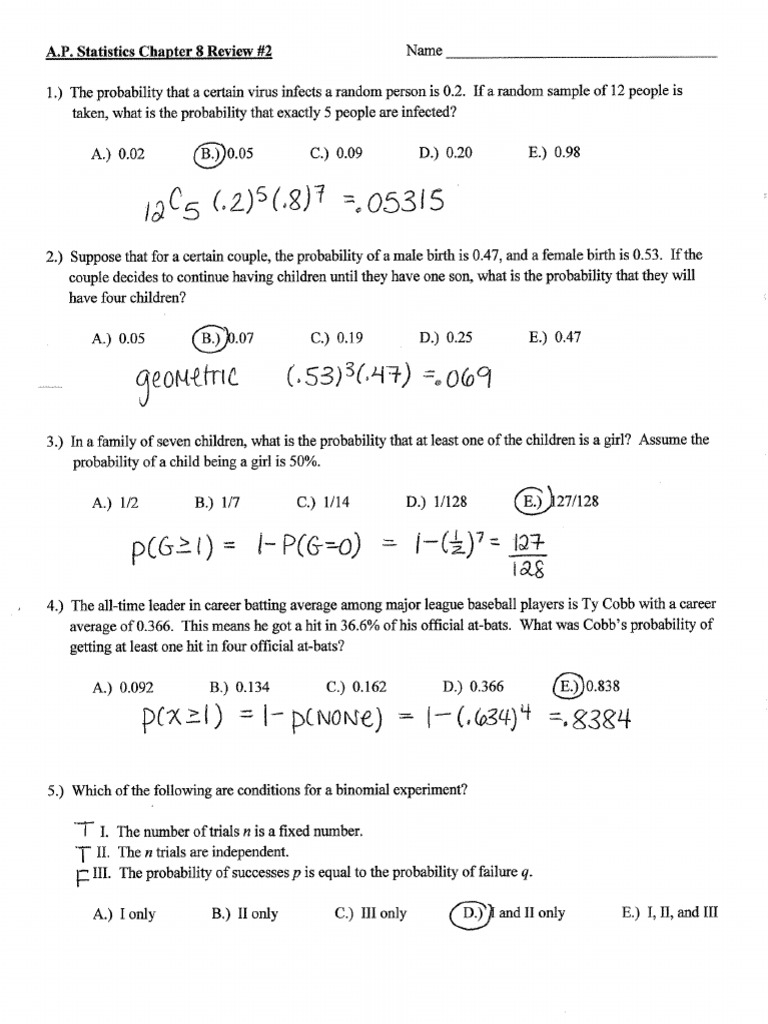 A.P. Statistics Chapter 8 Review #2 Key | PDF