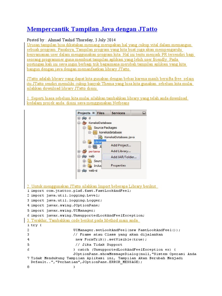 Mempercantik Tampilan Java Dengan JTatto | PDF | Komputer