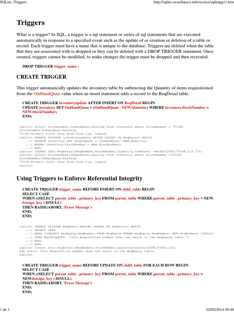 Sqlite Triggers Pdf Sql Computer Programming 0080