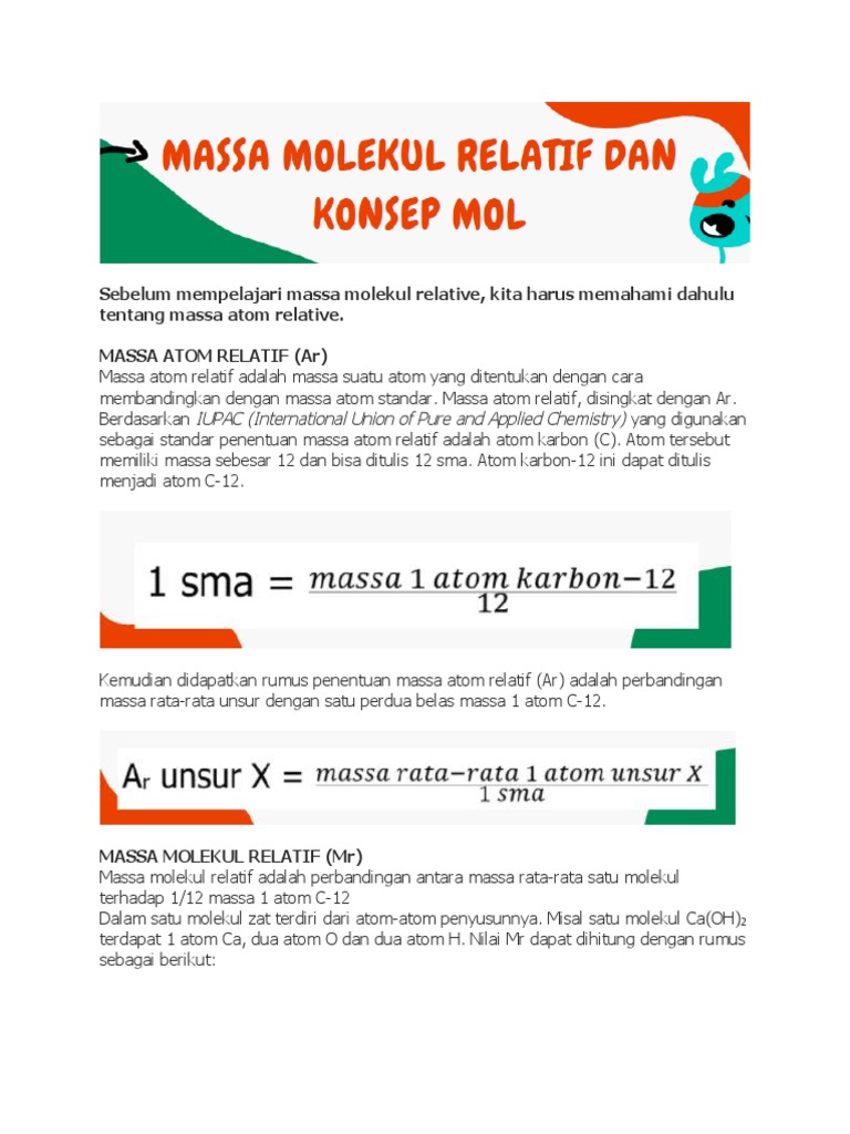 Pengertian Massa Atom dan Molekul Relatif | PDF | Sains & Matematika