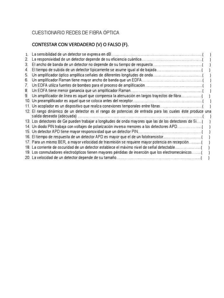 Cuestionario REDES DE FIBRA - OPTICA 3 | PDF