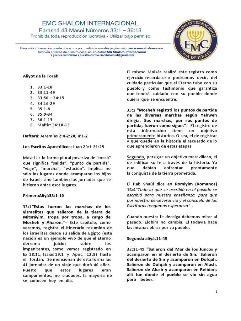 43.parash - 43 - Masei | PDF | Canaán | Moisés