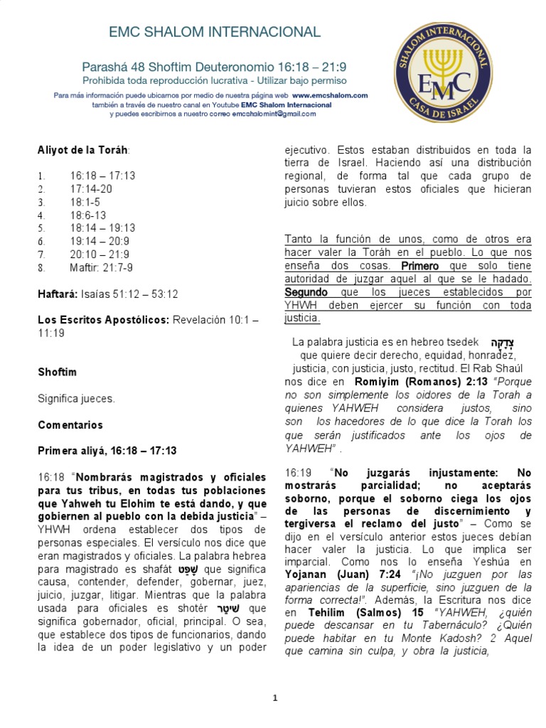 48.parasha - 48 - Shoftim | PDF | Tetragrammaton | Yahvé