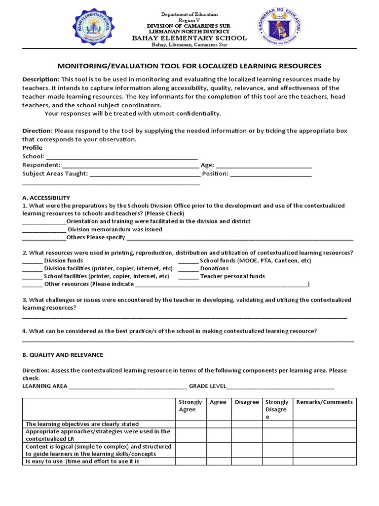 Evaluation Tool For Localized LR | PDF | Educational Assessment | Learning