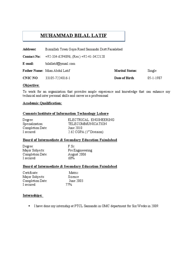 Resume of Muhammad Bilal Latif | PDF