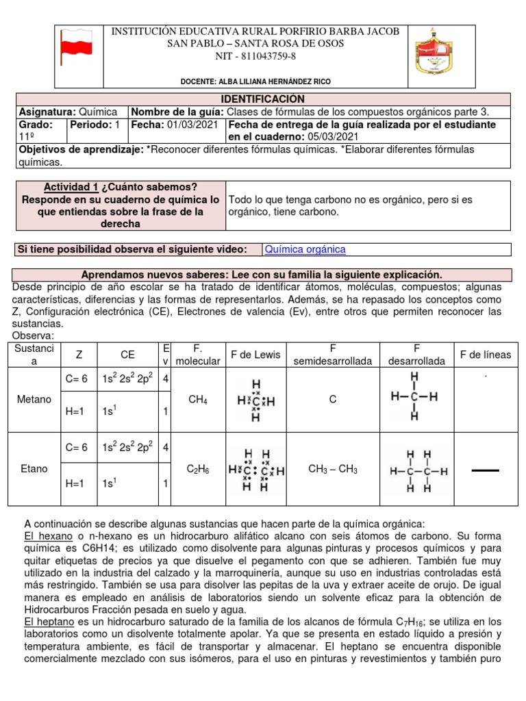 11º Guía 1 Clases de Fórmulas de Los CO Parte 3 | PDF | Alcano ...