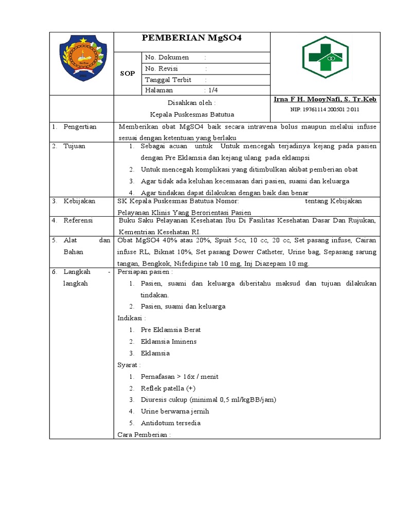 PEMBERIAN MgSO4 | PDF