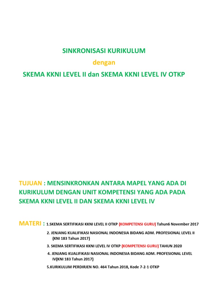 Sinkronisasi Kurikulum dengan Skema KKNI Level II dan IV | PDF