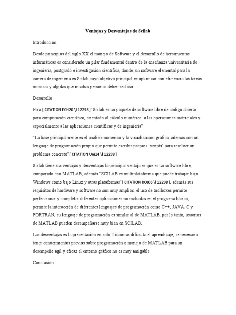 Ventajas y Desventajas de Scilab | PDF | Matlab | Programación de computadoras