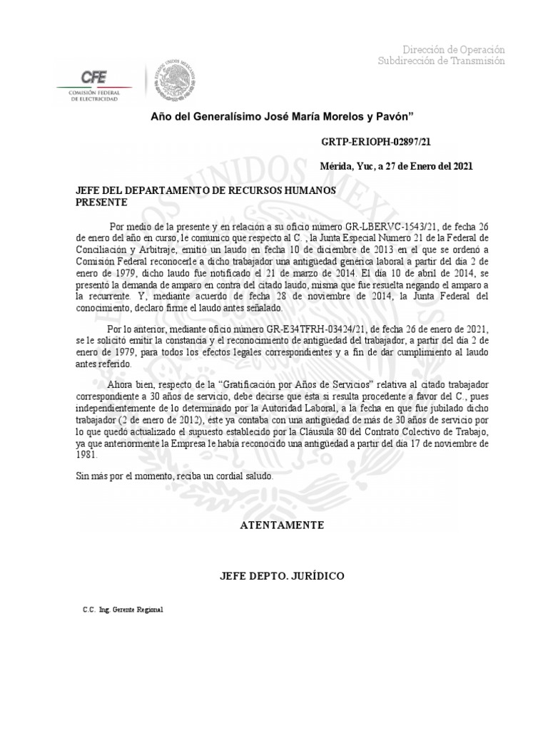 Oficio 027 GRATIFICACION | PDF