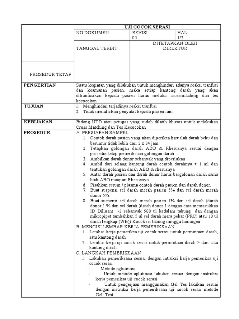SOP Uji Cocok Serasi Rev | PDF