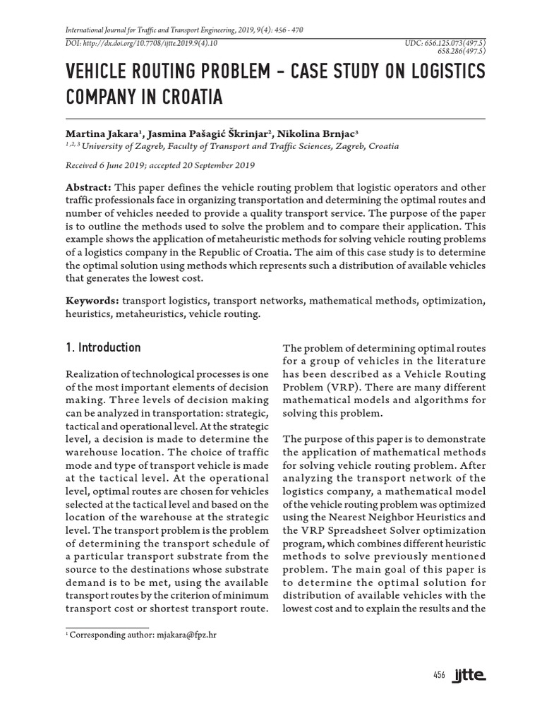 Vehicle Routing Problem - Case Study On Logistics Company in Croatia | PDF | Mathematical ...