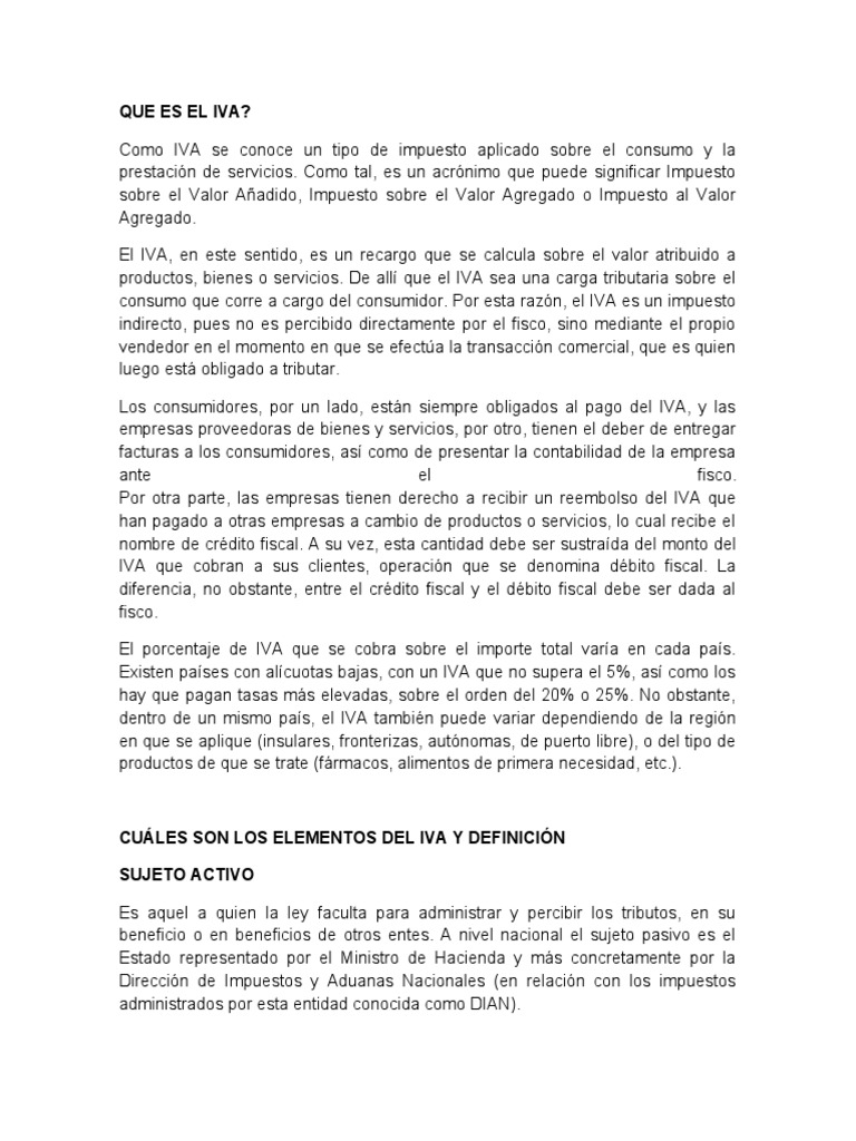 Definición y Conceptos del IVA | PDF | Impuesto al valor agregado ...