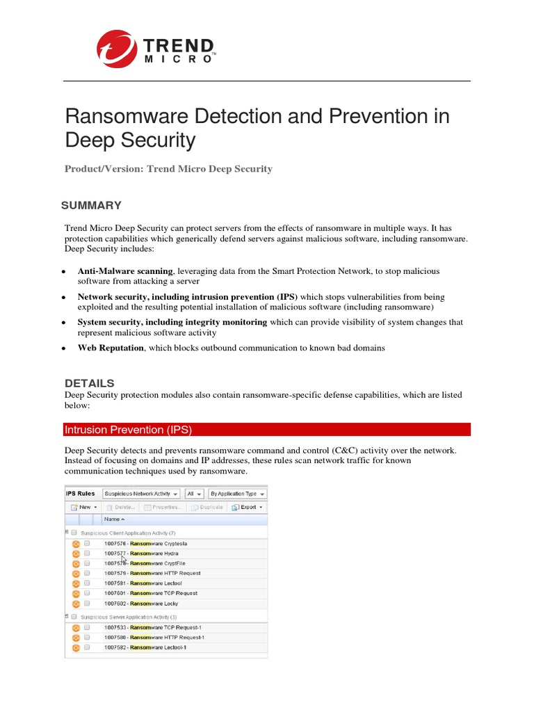 Ransomware Detection and Prevention in Deep Security | PDF | Ransomware ...