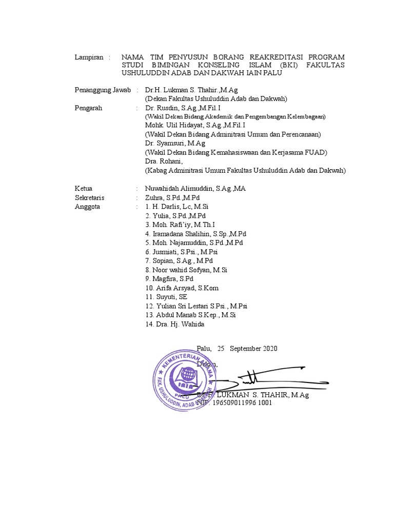 Lampiran Tim Borang BKI-2 | PDF