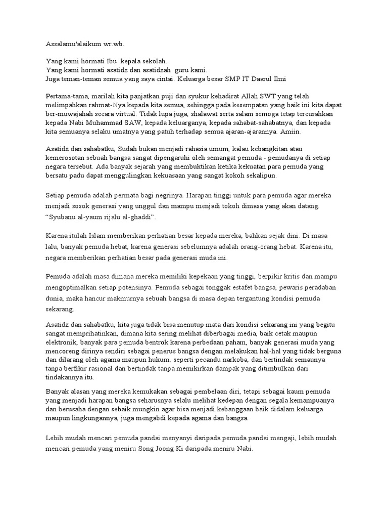 Contoh Naskah Pidato Tema Pemuda | PDF