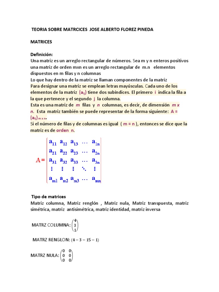 Algebra y Programación Lineal. Teoria Sobre Matrices | PDF | Análisis funcional | Matriz ...