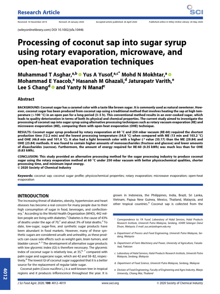 Processing of Coconut Sap Into Sugar Syrup Using Rotary Evaporation ...
