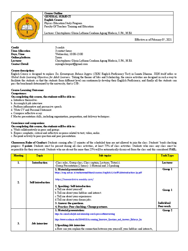 Physics Education Course Outline | PDF | Essays | Interview