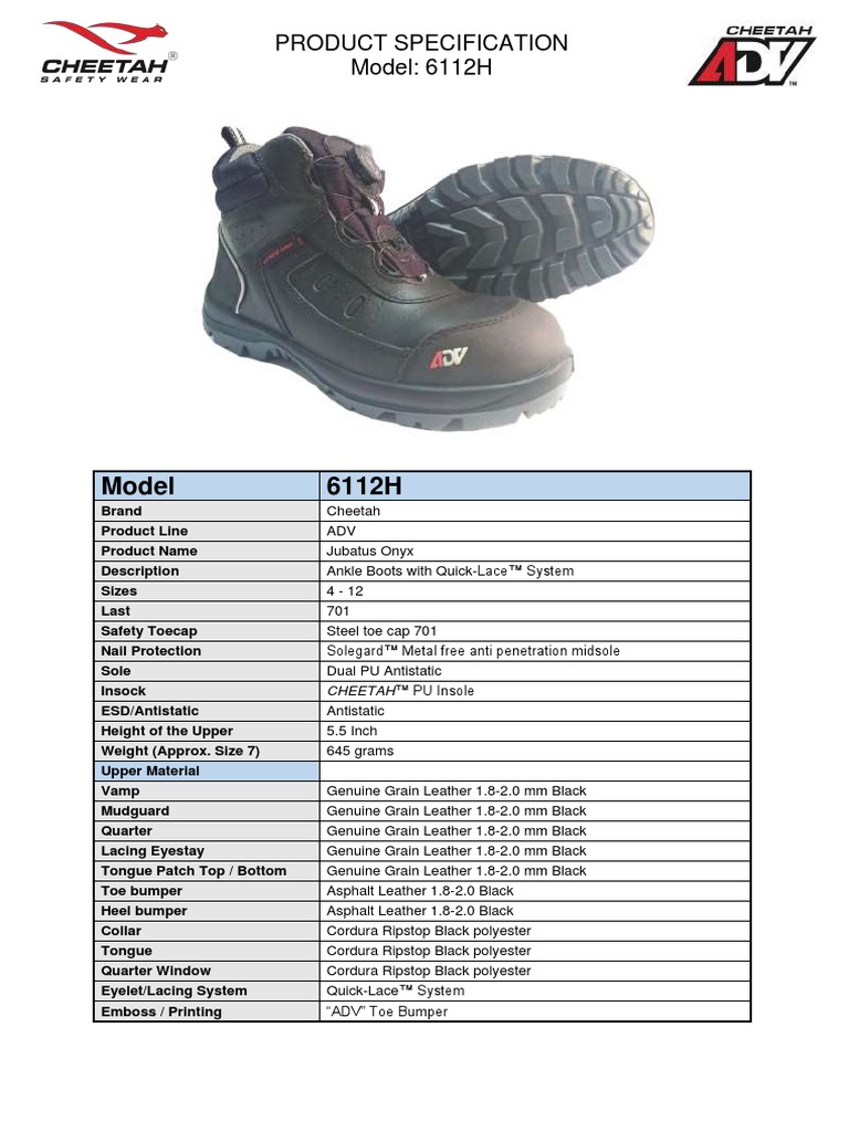 Product Sheet 6112H | PDF | Shoe | Leather