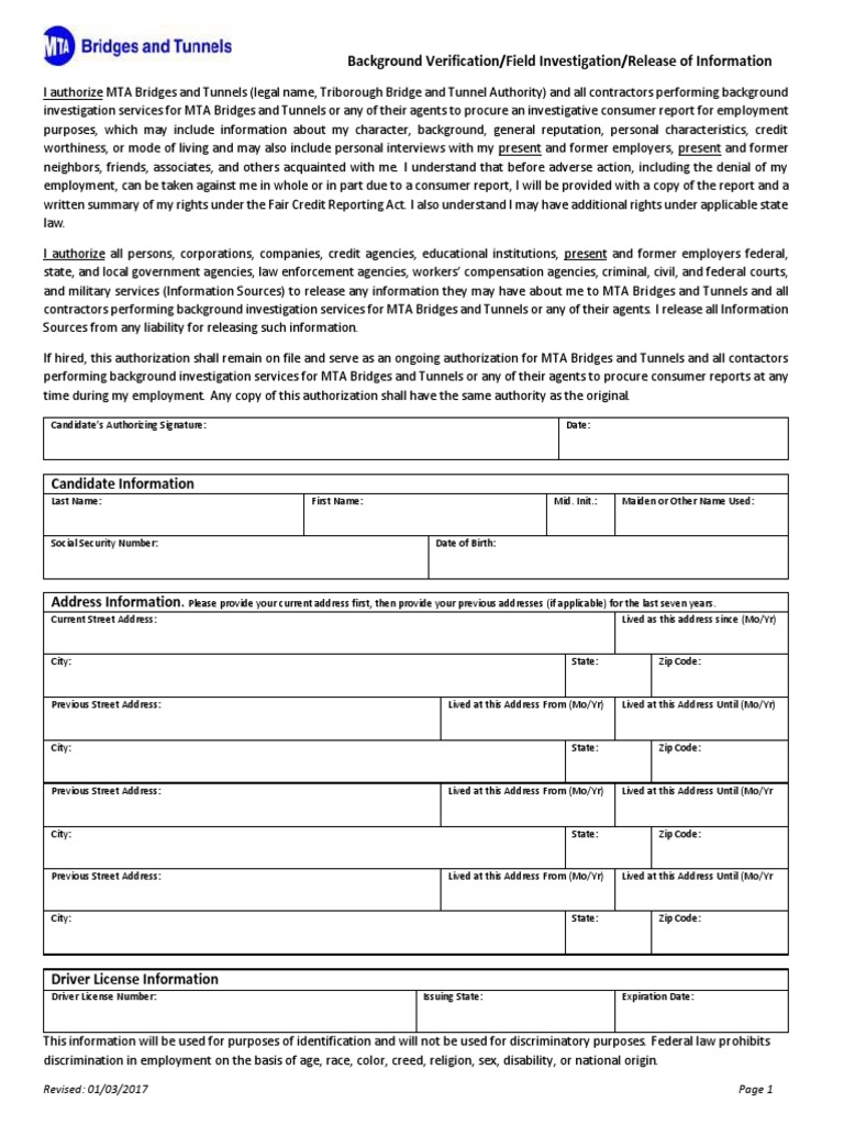 Background Investigation Authorization 2017 - Complete | PDF ...