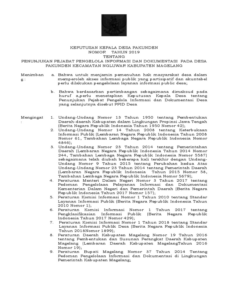 Contoh SK Ppid Desa | PDF