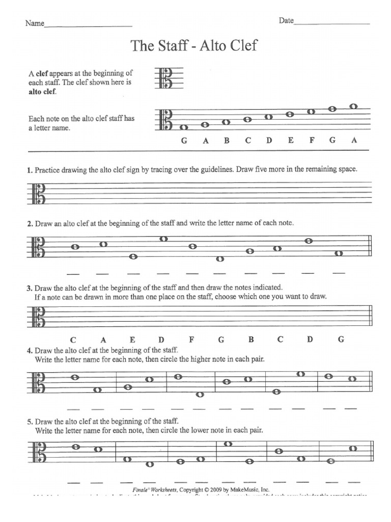 Alto - Clef - Worksheet - bc015 | PDF