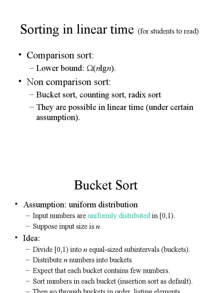 Sorting In Linear Time Comparison Sort Non Comparison Sort Pdf