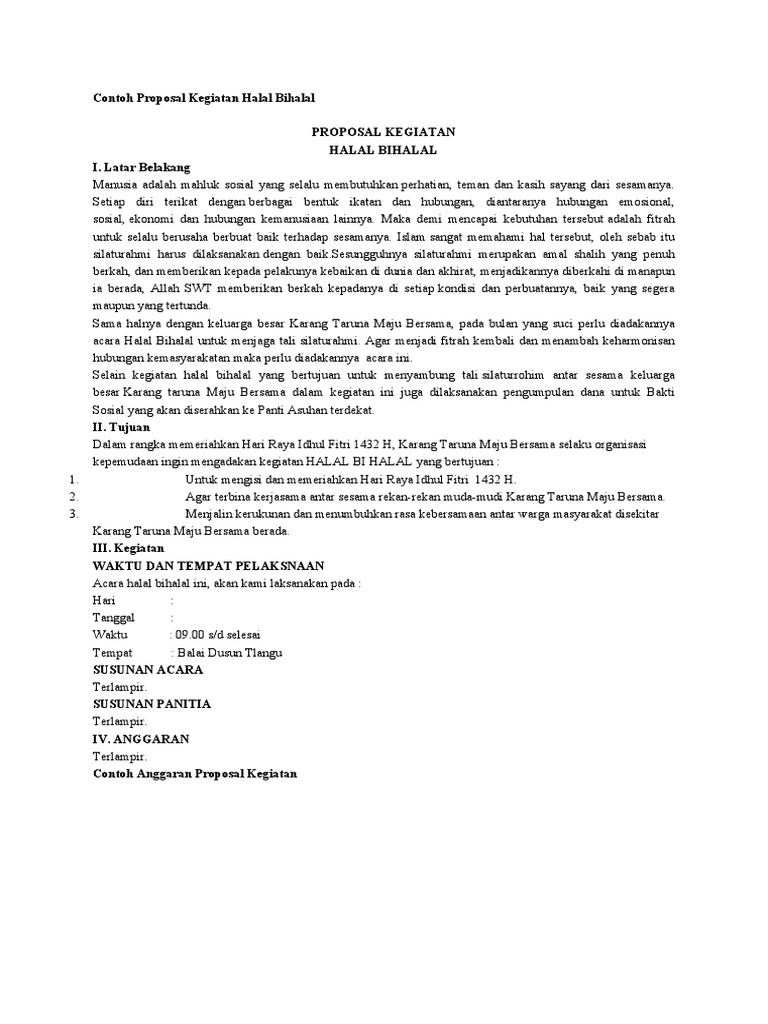 Contoh Proposal Kegiatan Halal Bihalal | PDF