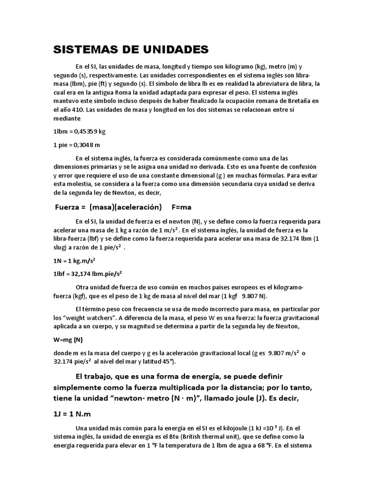 Sistemas de Unidades | PDF | Vatio | Masa