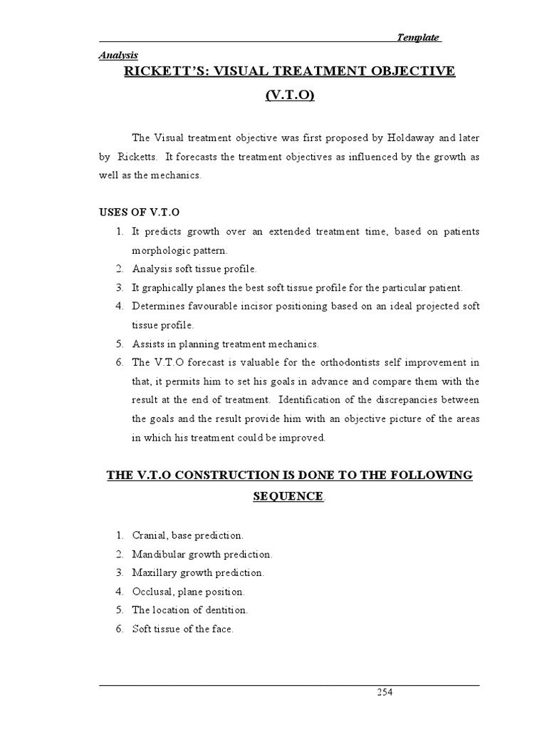 Rickett'S: Visual Treatment Objective (V.T.O) : Analysis | PDF ...
