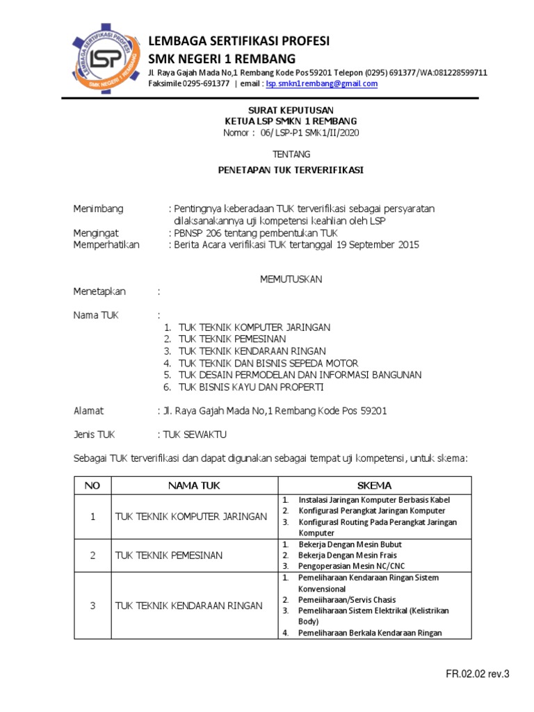 Contoh SK Tuk Terverifikasi | PDF