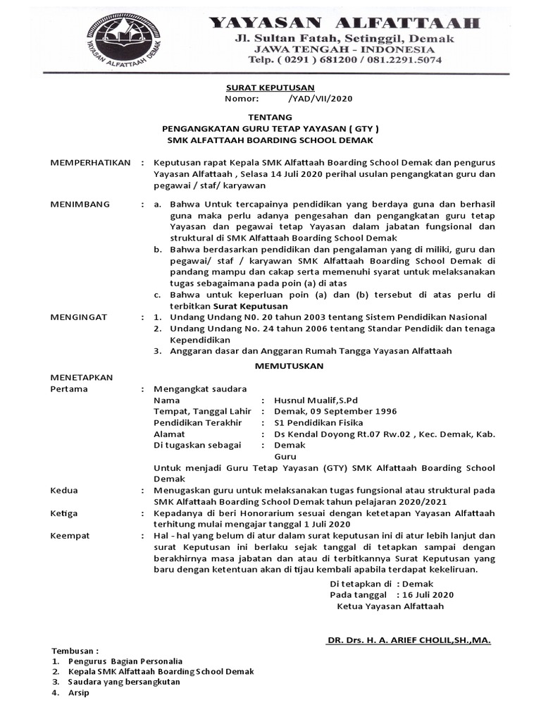 Contoh SK Gty 2020 | PDF